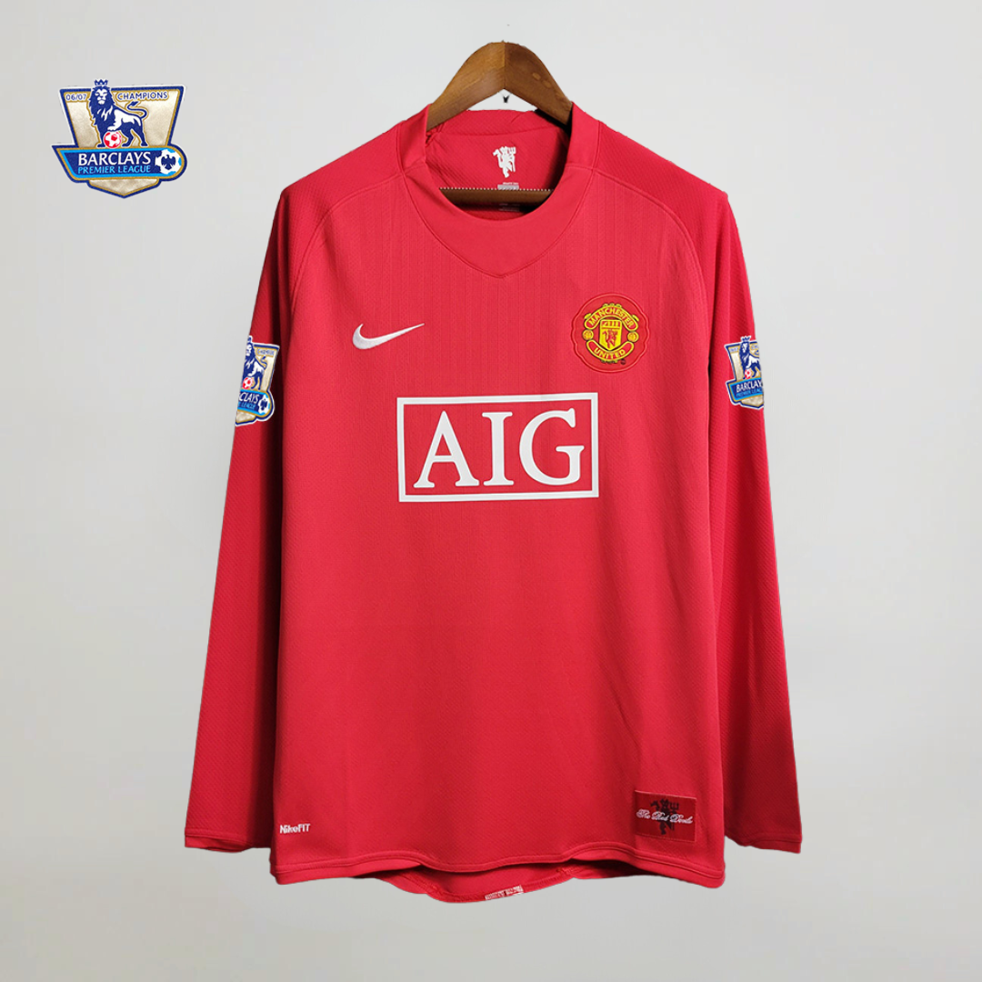 Manchester United Home Premier League Long Sleeve Shirt 2007/08 – Retro Soccer Kit